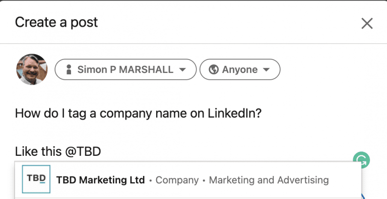 How do I tag someone / a company in a LinkedIn post - TBD Marketing
